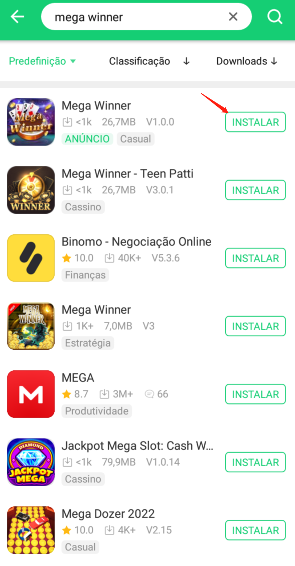 Como baixar Mega Winner no Android
