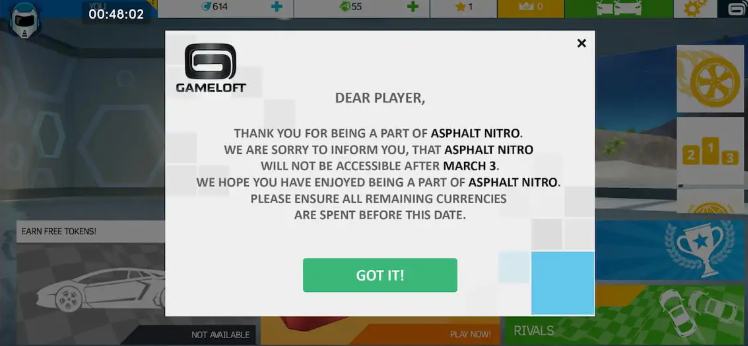 Gameloft تعلن عن إغلاق Asphalt Nitro في 3 مارس 2025