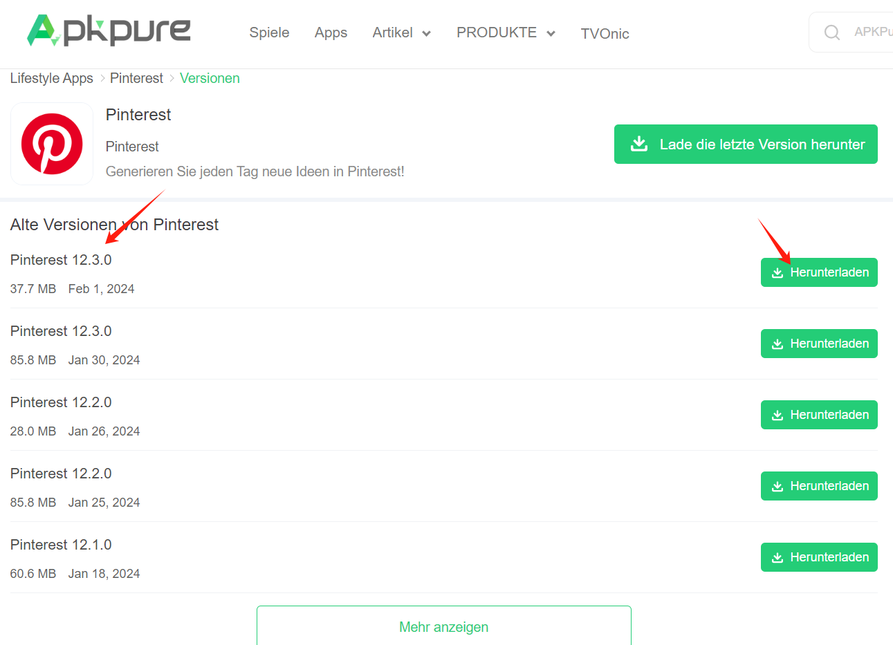 Wie kann man eine ältere Version von Pinterest auf ein Android-Gerät ...