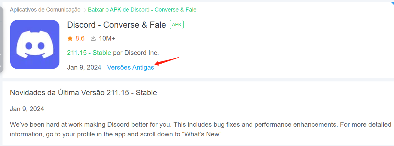 Como baixar versões antigas do Discord para Android
