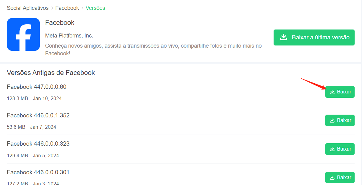 Como baixar versões antigas do Facebook para Android